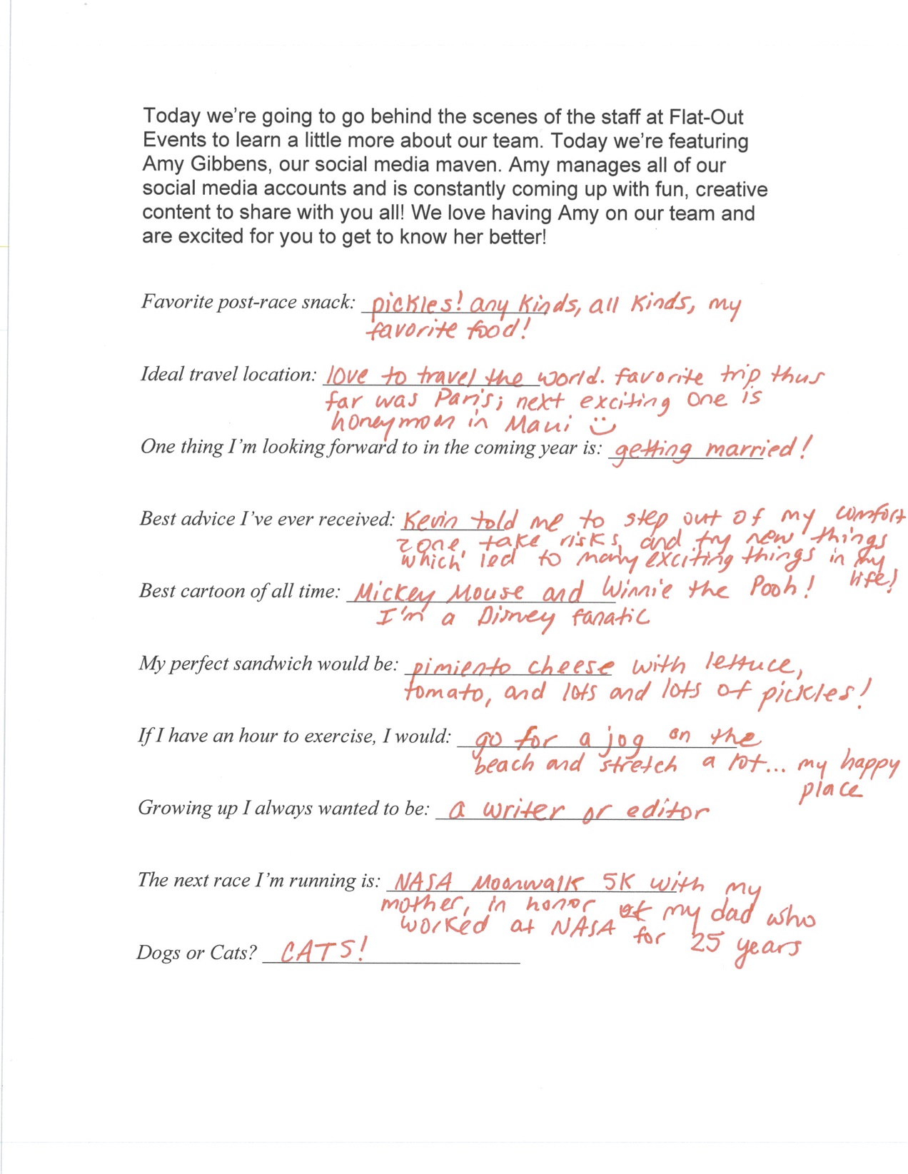 amy foe questions - Flat-Out Events